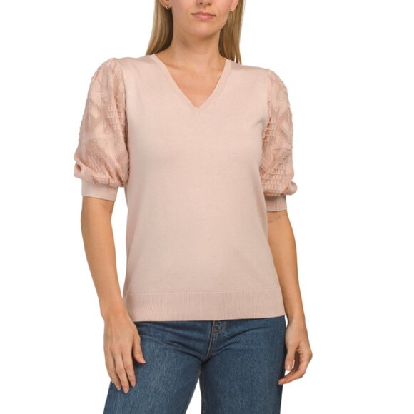 RIO & RIAN | Tops | Rio Rian Blush Vneck Woven Sleeves Top | Poshmark